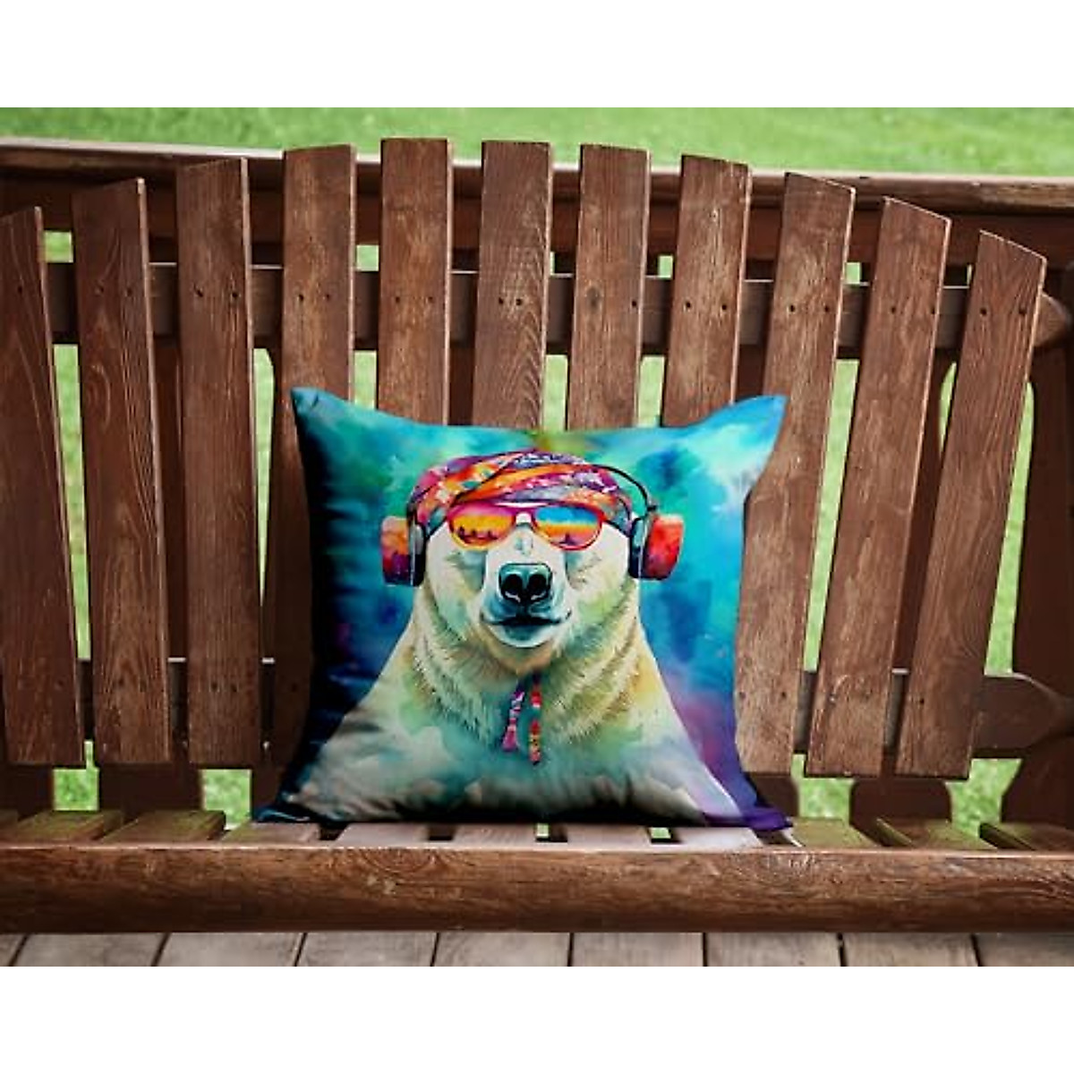 Caroline's Treasures DAC4028PW1414 Hippie Animal Polar Bear Throw Pillow Machine Washable, Indoor Outdoor Decorative Pillow for Couch, Bed or Patio, 14Hx14W