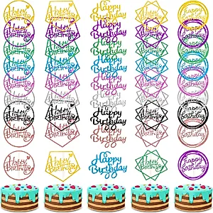 40 Pieces Happy Birthday Cake Toppers Glitter Birthday Cupcake Topper Assorted Color Cake Pick Decorations for Birthday Party Cake Desserts Pastries, 5 Styles