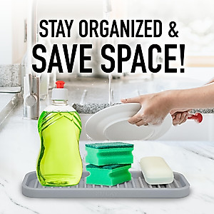 Zulay (9x3.5) Silicone Sponge Holder for Kitchen Sink - Flexible Multipurpose Kitchen Soap Tray Sponge Holder - Sink Organizer Tray for Kitchen, Bathroom, Makeup, Trinkets & More (Gray)