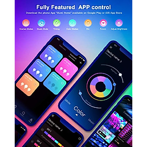 Nexillumi 65.6Ft LED Strip Lights Music Sync Color Changing RGB LED Strip 44-Key Remote, Sensitive Built-in Mic, App Controlled LED Lights Rope Lights, 5050 RGB LED Light Strip(APP+Remote+Mic)