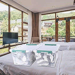 Afromy Set of 6 Latching Storage Box, Plastic Storage Bin with Lid, 20 Quart, Clear