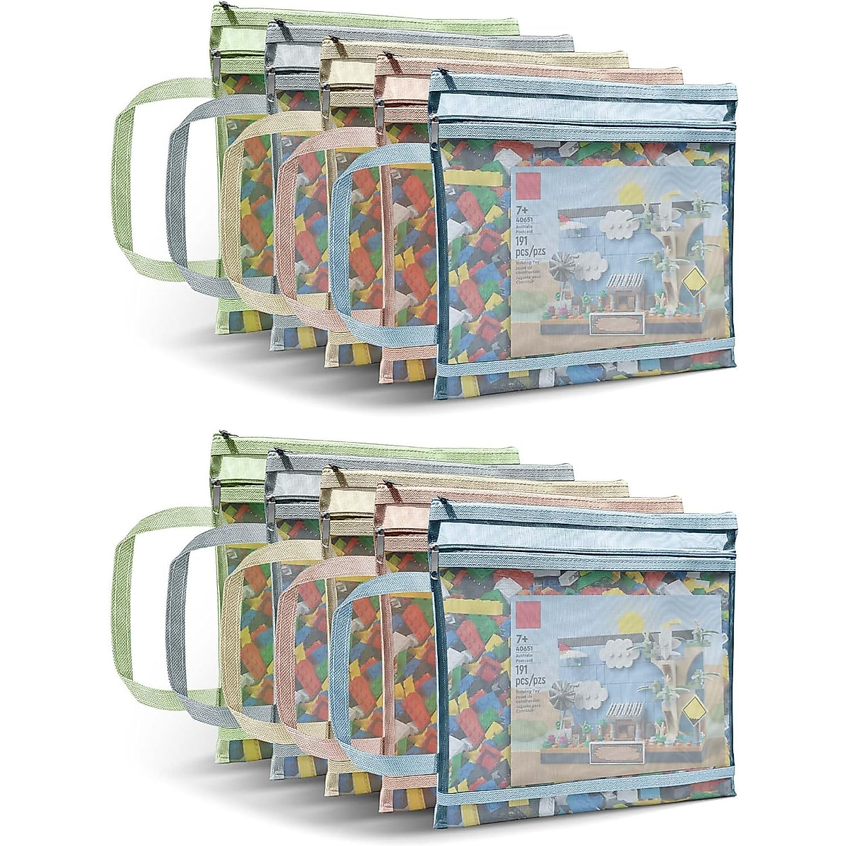 SHAPERME A4-2Layers 10 Pack Colored Mesh Zipper Pouch Bags, Double-Layer Nylon Puzzle Building Block Sets Toy Storage & Organization, Breathable See Through Zipper Pouch