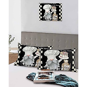 Edwiinsa Kitchen Chef Pillow Covers Standard Size Set of 2 20x26 Bed Pillow, Farmhouse Black Plaid Cake Dessert Cooking Plush Soft Comfort for Hair/Skin Cooling Pillowcases with Envelop Closure