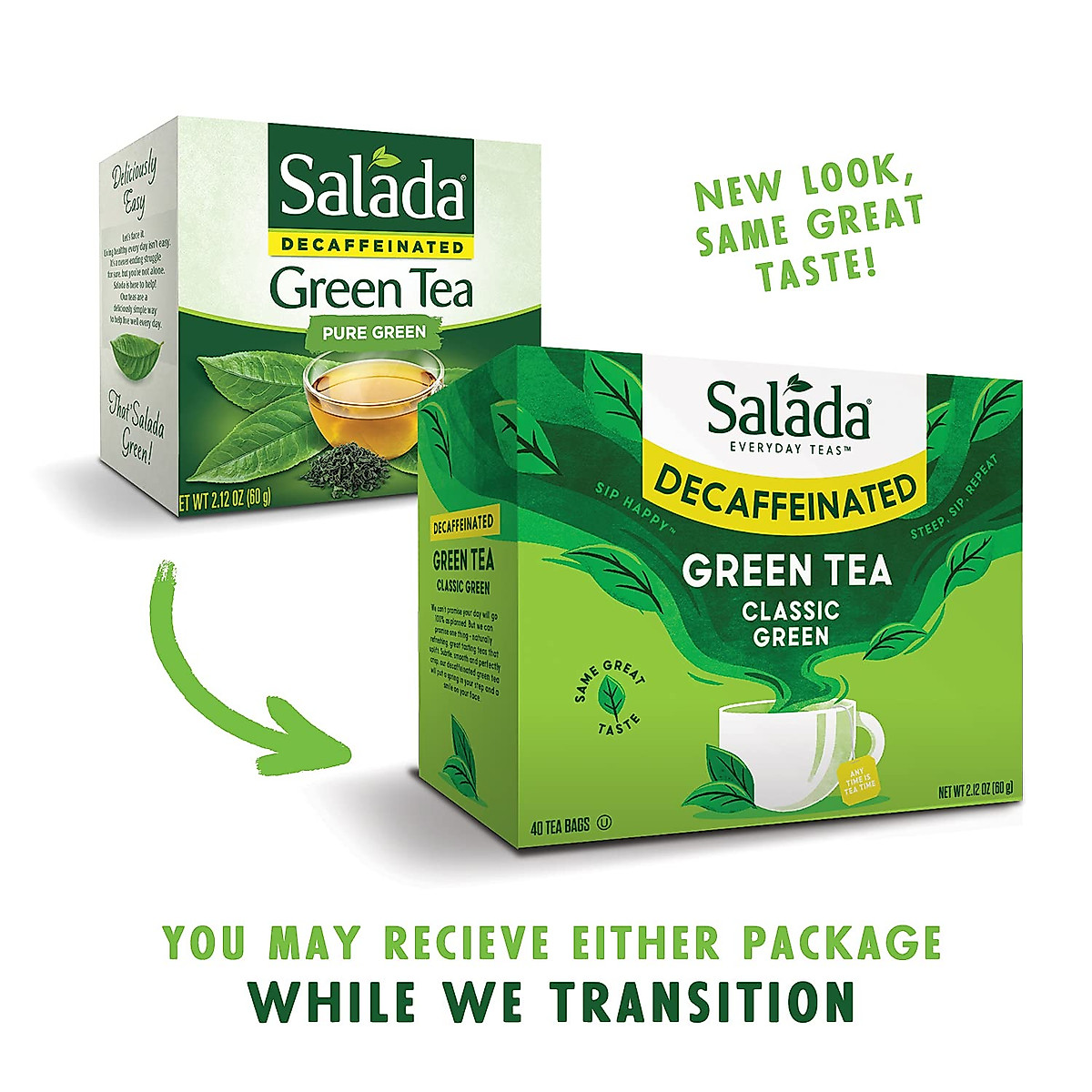 Salada Green Tea Naturally Decaffeinated with 40 Individually Wrapped Tea Bags Contains Caffeine Brew Hot Naturally Flavored Rich in Antioxidants Zero Calories