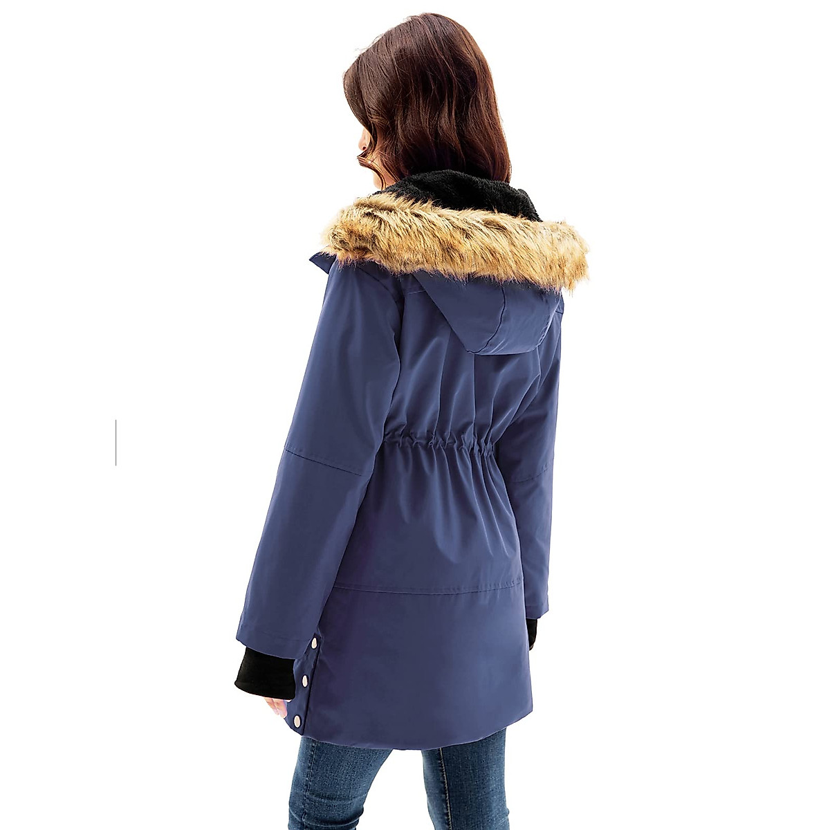 GRACE KARIN Women’s Winter Warm Thickened Outerwear Zip-up Coat Faux Fur Hood Parkas Navy L