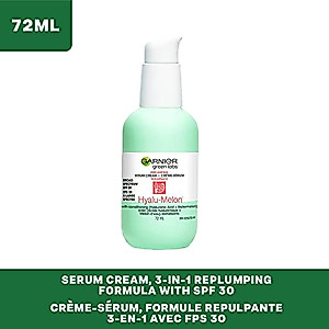 Garnier Green Labs Hyalu-Melon 3-in-1 Replumping Serum Cream with Hyaluronic Acid, 24h Moisture + Serum + SPF 30, 2.4 Fl Oz (72mL), 1 Count (Packaging May Vary)