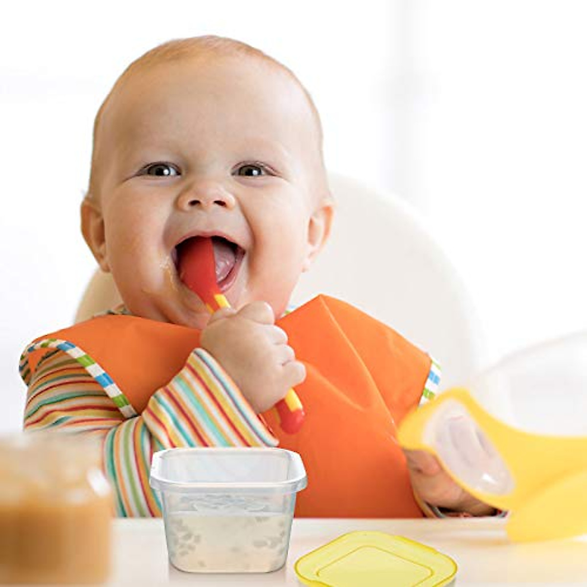 24 Pieces Baby Food Storage Freezer Containers, 4 oz Plastic Baby Food Jars with Leakproof Lids, Small Baby Blocks Snack Containers and White Sticker Label for Infant Babies