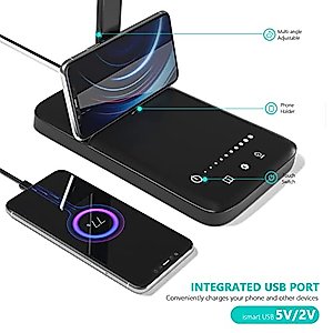 WEIDUOYI LED Desk Lamp Dimmable Home Office Lamp with USB Charging Port Reading Light Table Desk Lamps, Eye-Caring Table Lamp 45mins Timer Desk Light for Working and Reading Black