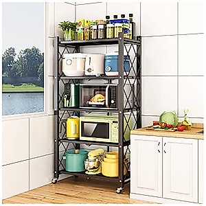 YKLSLH 5-Tier Collapsible Shelves Heavy Duty Folding Shelves Storage Rack with Wheels Portable Storage Shelving Unit for Garage Kitchen Holds up to 1250 lbs Capacity, Black