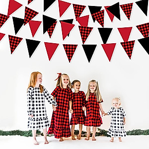 39 Ft Buffalo Plaid Christmas Pennant Banner Black Red Checkered Paper Hanging Triangle Flag Bunting Garland for Birthday Baby Shower Bridal Shower Bachelorette Xmas Holiday Party Decorations Supplies