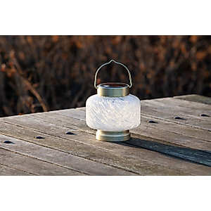 Allsop Home and Garden Solar Boaters Lantern Square, Handblown Glass with Solar Panel and LED Light, Weather-Resistant for Outdoor Deck, Patio, Garden, Square/White, 1-Count