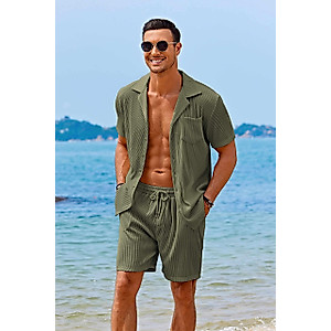 COOFANDY Men's 2 Pieces Shirt Sets Short Sleeve Casual Button Down Hippie T-Shirts Shorts Sets Summer Fashion Beach Outfits