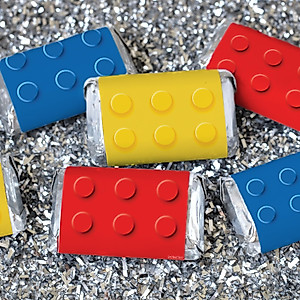 Building Blocks Birthday Party Mini Candy Bar Wrappers - 45 Stickers