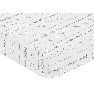 Sweet Jojo Designs Grey and White Boho Tribal Unisex Boy or Girl Baby or Toddler Nursery Fitted Crib Sheet for Gray Woodland Forest Friends Collection