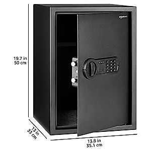 Amazon Basics Steel Home Security Safe with Programmable Keypad Lock, Secure Documents, Jewelry, Valuables, 1.8 Cubic Feet, Black, 13.8"W x 13"D x 19.7"H