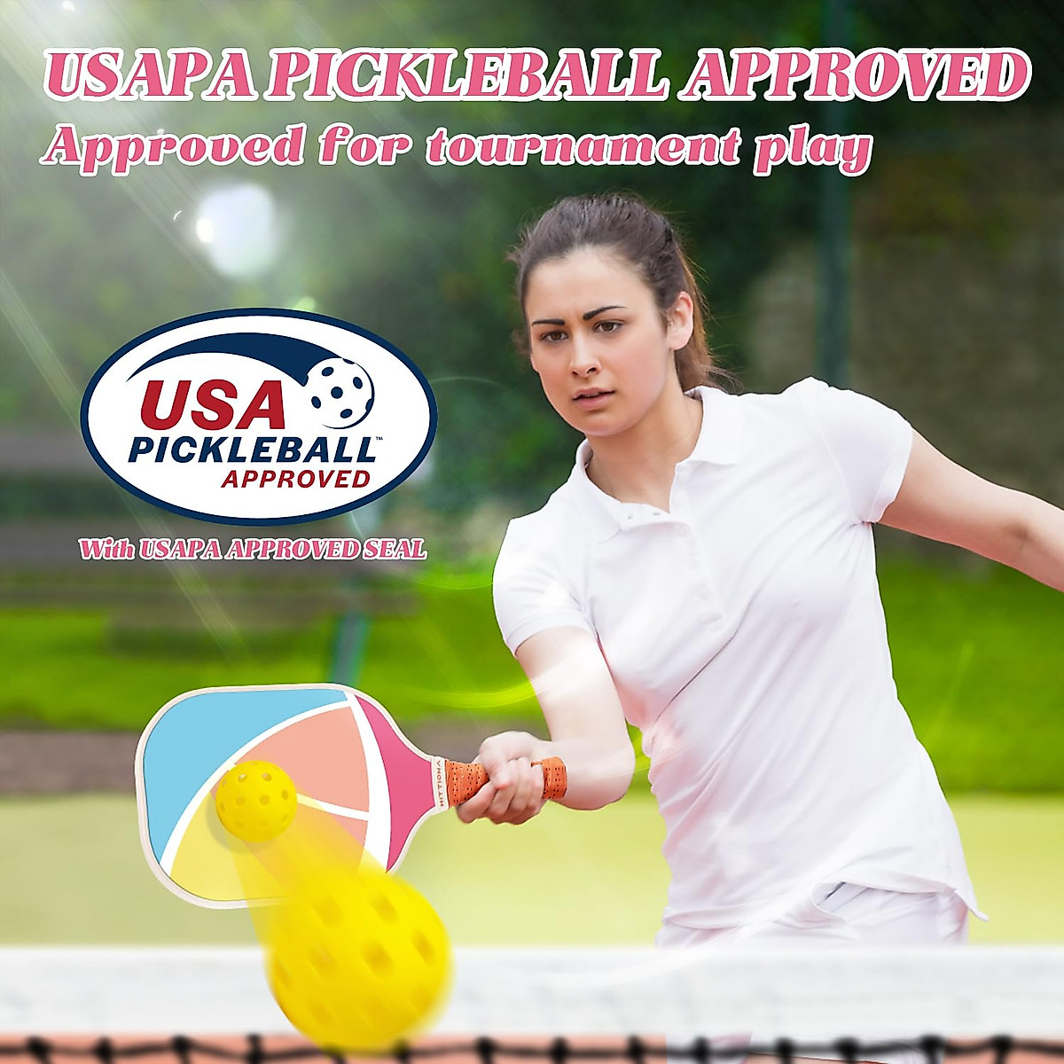 HITTIONA Pickleball Paddles - Fiberglass Pickleball Paddles Set of 2, USAPA Approved Pickle Ball Rackets 2 Pack with 4 Pickleball Balls, 1 Pickleball Net Bag, Paddles Ball Set for Beginners