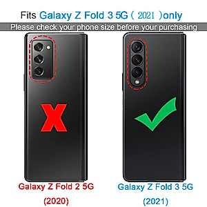 KEZiHOME Genuine Leather Wallet Case for Samsung Galaxy Z Fold 3 5G, RFID Blocking, Card Slots, Flip Kickstand Phone Cover (Navy Blue/Brown)