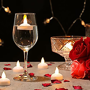 12 Pcs Flameless Floating Candles Tealights Valentine's Day Romantic Decor Waterproof Battery Candles with Dried Rose Petals for Birthday Anniversary Wedding Centerpiece SPA Party Supplies