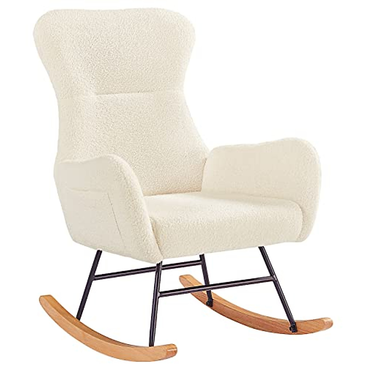 hansones Rocking Chair Nursery,Modern Accent Rocking Chair,Upholstered Nursery Glider Rocker for Baby,Rocking Chair Indoor for Living Room/Bedroom/Nursery(Cream White Teddy Fabric)