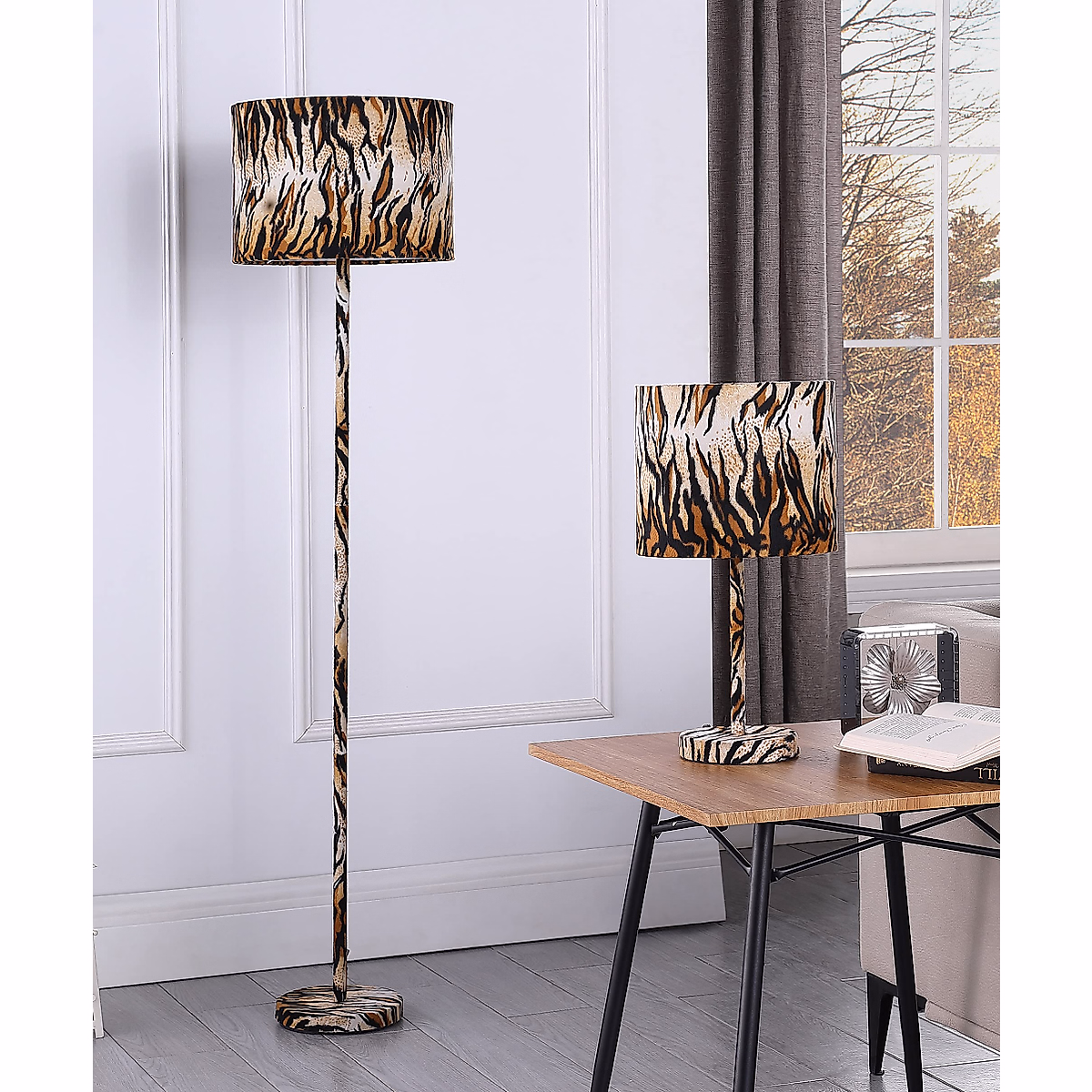 Ore International HBL2457 59" in Faux Suede Tiger Print Floor Lamp