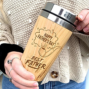 BTinoe Best Father Tumbler, 20oz Bamboo Tumbler for Dad, Travel Coffee Mug with Lid, Unique Cup Gift for Dad Fathers Day Grandpa Birthday Anniversary, Keeps Hot & Cold, Eco-Friendly
