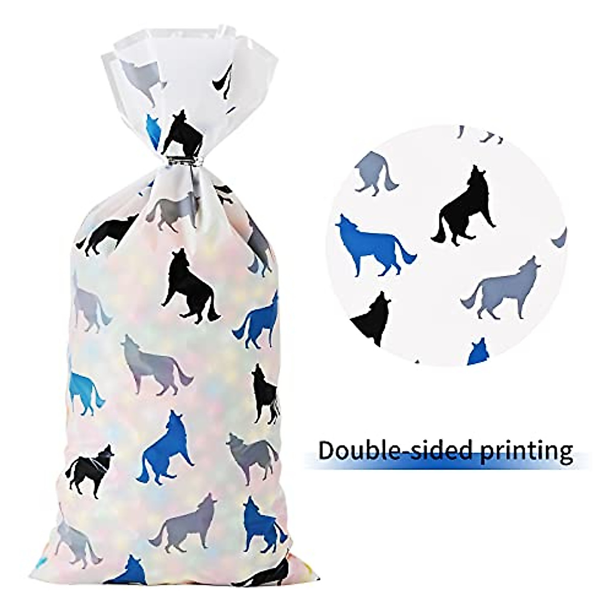 Lecpeting 100 Pcs Wolf Treat Bags Wolf Cellophane Candy Bags Plastic Goodie Storage Bags Wolf Party Favor Bags with Twist Ties for Wolf Theme Birthday Party Supplies