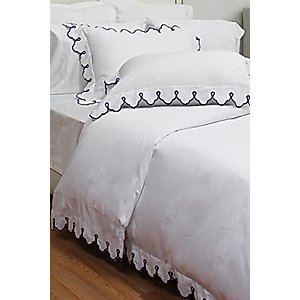 Scalloped Duvet Cover Set King White/Navy