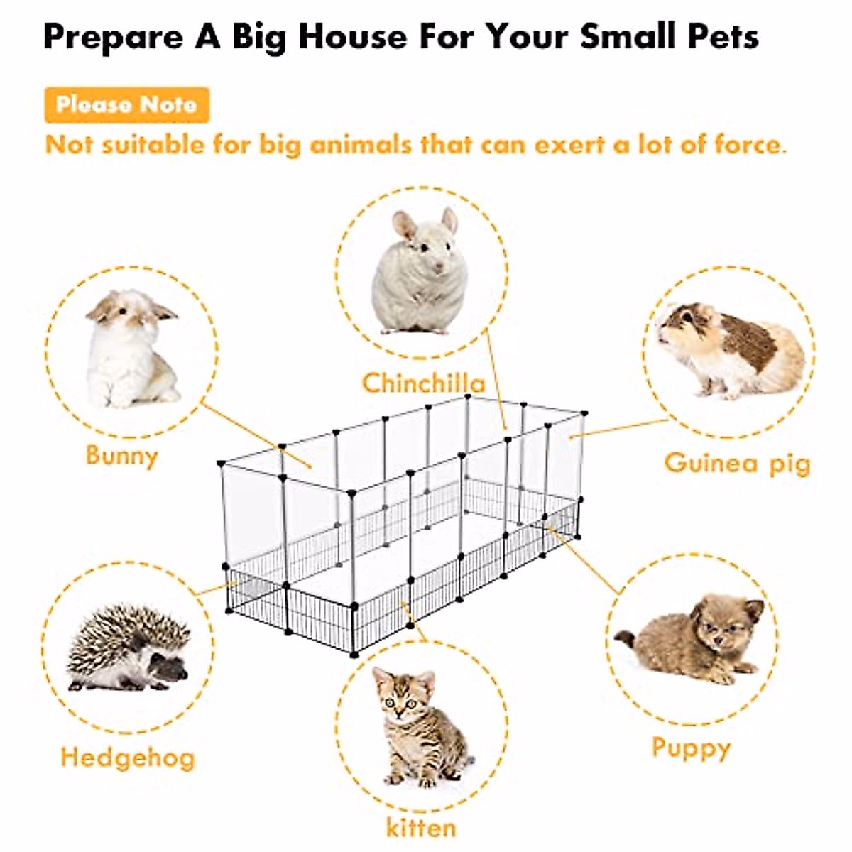 C&AHOME Pet Playpens, Small Animal Indoor Playpen, DIY Exercise Fence, Playpen Cage, Expanded & Portable Design for Guinea Pigs, Puppy, 49.5" L x 25.4" W x 22.6" H UTW3040W
