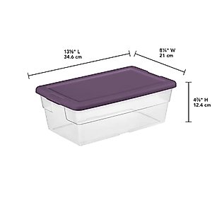 Sterilite Stackable 6 Quart Clear Home Storage Box with Handles and Purple Lid for Efficient, Space Saving Household Storage and Organization, 5 Pack