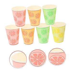 OHPHCALL Gold Embossed Mixed Color Lemon Cups Set 8Pcs Disposable Paper Drink Cups Compact Juice Storage for Party Supplies