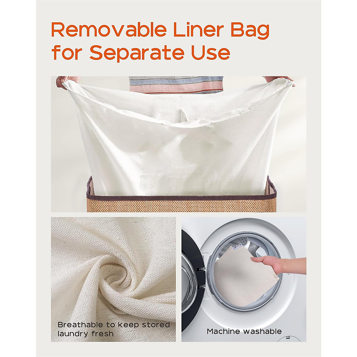 CASAMAYA Laundry Basket, 33.6 Gal (127L) Bamboo Laundry Hamper with 2 Section, Hamper with lid, Foldable, Removable and Machine Washable Liner, for Laundry Room, Bedroom, Natural LHB127Y01