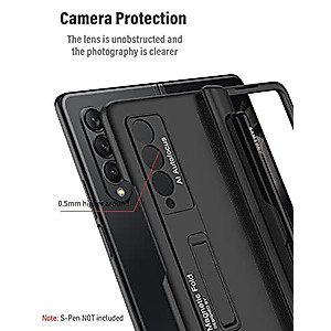 KumWum Phone Case for Samsung Galaxy Z Fold 3 5G Hinge Protection with S Pen Slot Full Body Cover Ultra Thin Built-in Kickstand - Black