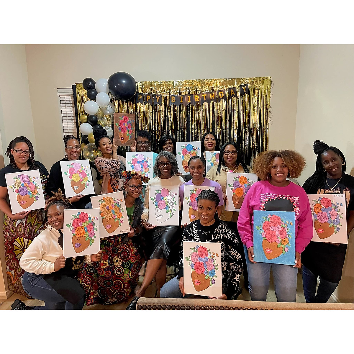 Essenburg Pre Drawn Canvas Flower Lady Paint Kit | Adult & Teen Sip and Paint Party Favor | DIY Date Night Couple Activity (S 8x10 CANVAS ONLY)