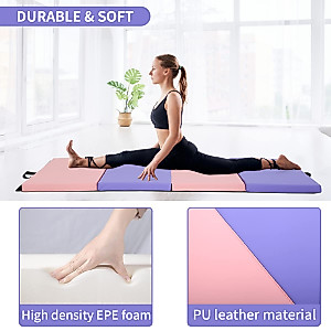 BLKMTY Gymnastics Mats for Tumbling 4'x6'x2" Gym Mats Folding Yoga Mat Lightweight Exercise Mat Thick Workout Mat for Home Aerobics Panel Mat Fitnees Gymnastics Tumbling Mat W/Carrying Handles