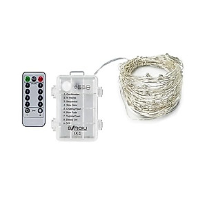 BXROIU 4 x Fairy Lights Battery Operated 8 Lighting Modes,50LEDs,16.4Ft/5 Meters Silver Wire String Lights,Timer Function,and Remote Control.for Christmas,Party,Wedding,Decorative Lighting(Warm White)