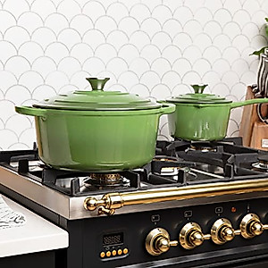 Larder & Vine Enameled Cast Iron Dutch Oven with Lid - Oversized Handles, Dome Lid, Dutch Oven for Sourdough Bread Making – 5.7QT/5.4L - (Okra)