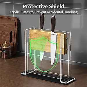 NPPLUS Magnetic Knife Block Holder: Double-Sided Strong Magnets for Kitchen Counter Organizer Rack - Wooden Knife Stand Storage for Home Cooks Chefs