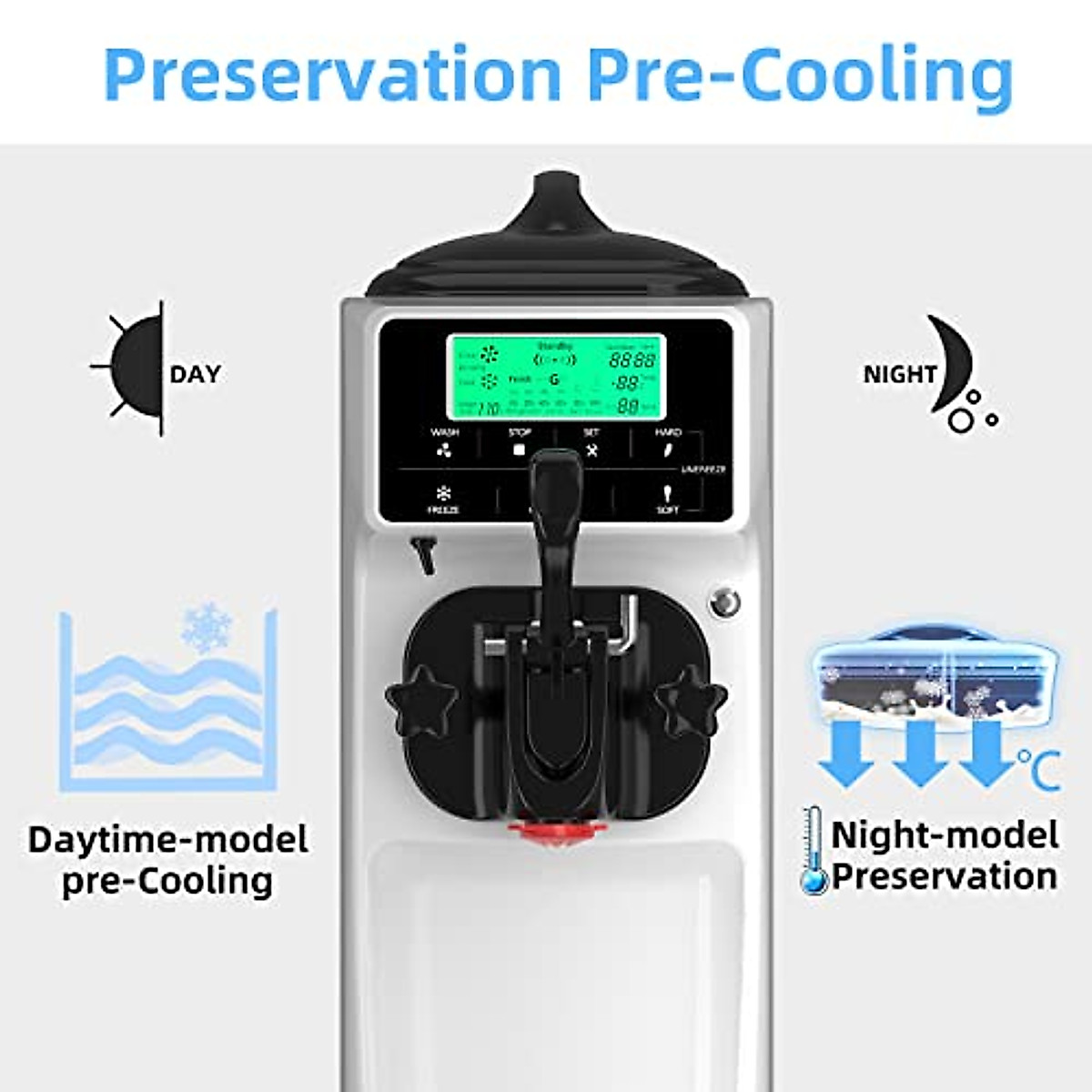 GSEICE Commercial Ice Cream Maker Machine for Home, 3.2 to 4.2 Gal/H Soft Serve Ice Cream Machine with Pre-cooling, 1050W Single Flavor Ice Cream Maker machine With 1.6 Gal Tank