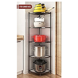 ZIGAMA 5-Tier Kitchen Pot Rack, Multi-layer Corner Shelf Stand Metal Shelves for Kitchen