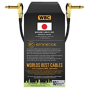 WORLDS BEST CABLES 10 Inch - Pedal, Effects, Patch, Instrument Cable Custom Made Made Using Mogami 2319 Wire and Eminence Gold Plated ¼ inch (6.35mm) R/A Pancake Type Connectors