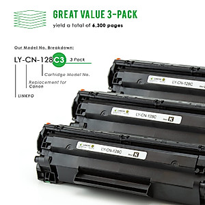 LINKYO Compatible Toner Cartridge Replacement for Canon 128 (Black, 3-Pack)