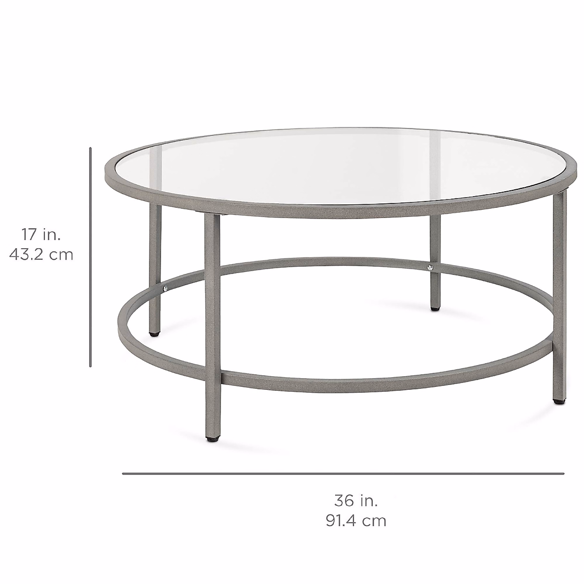 Best Choice Products 36in Modern Round Tempered Glass Accent Side Coffee Table for Living Room, Dining Room, Tea, Home Décor w/Metal Frame, Non-Marring Foot Caps - Gray
