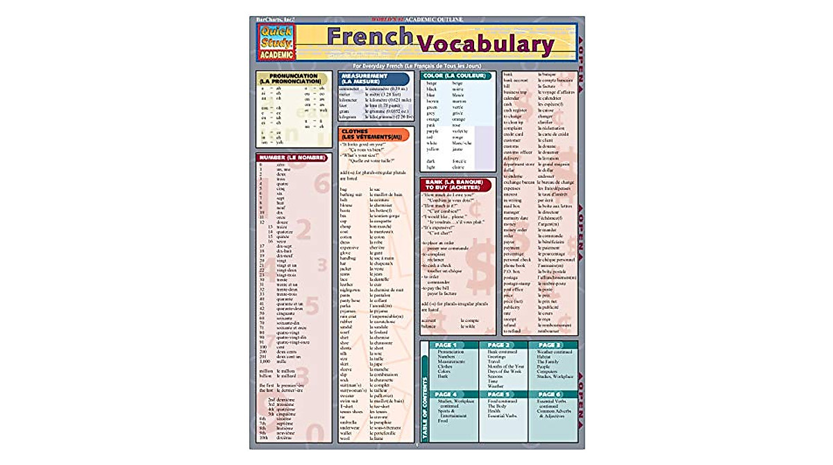 French Vocabulary QuickStudy Guide for Beginners