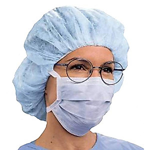 Halyard Pleated Fog-Free Face Masks, Pleated Tie-On Fitting, Blue - 1/Box of 50