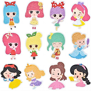 PICNICFUN Diamond Kits Stickers for Kids,24 PCS 5D DIY Cute cartoon characters and animals Handmade Digital Paint Rhinestone Mosaic Sticker Making for Kids Gift,Children Art Craft