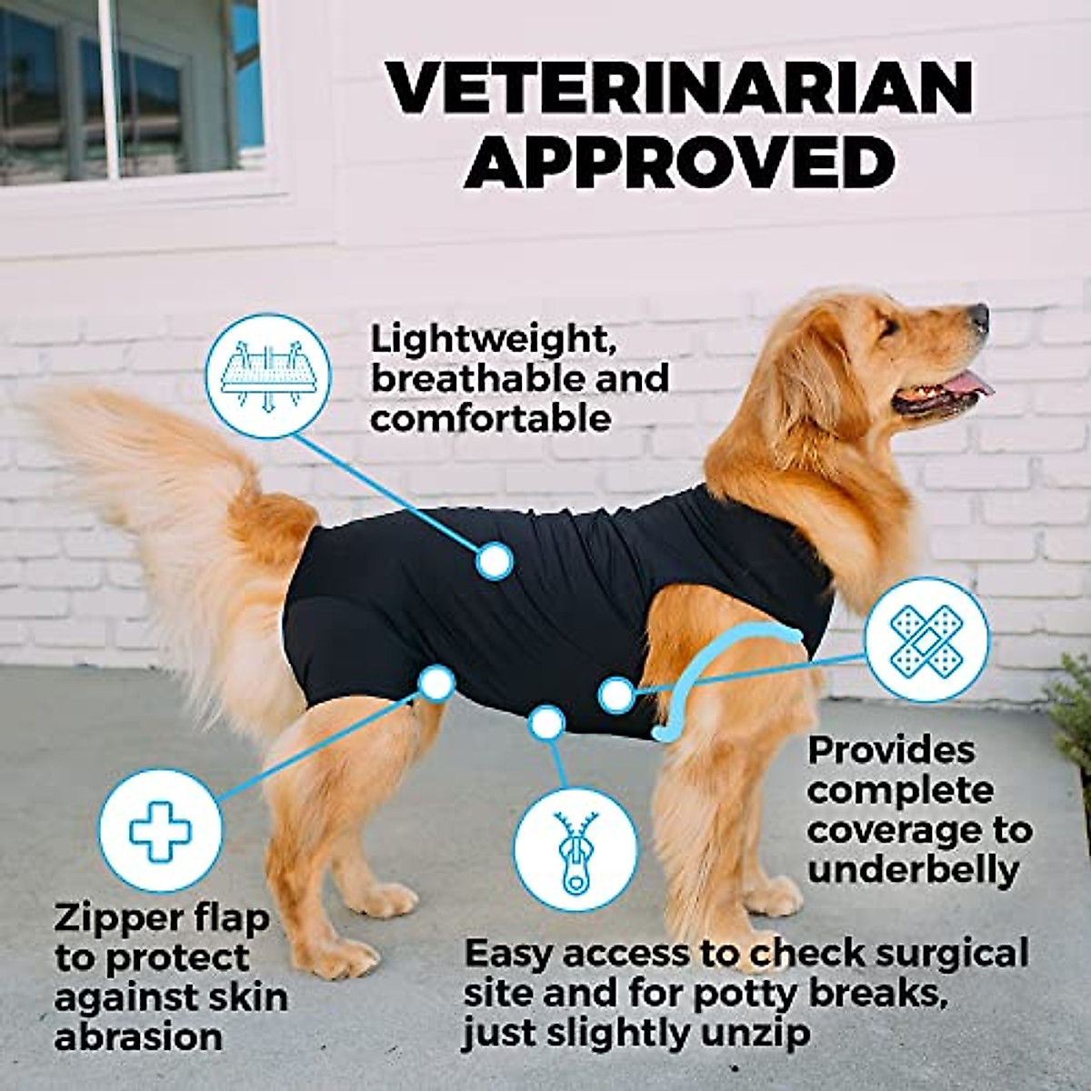 Shed Defender Recovery Suit for Dogs - Seen on Shark Tank, Post-Surgery Dog Onesie, Vet Approved, Anxiety Shirt, E-Collar Alternative, Calming Vest Jacket, Covers Hot Spots & Abdominal Wound, Bodysuit