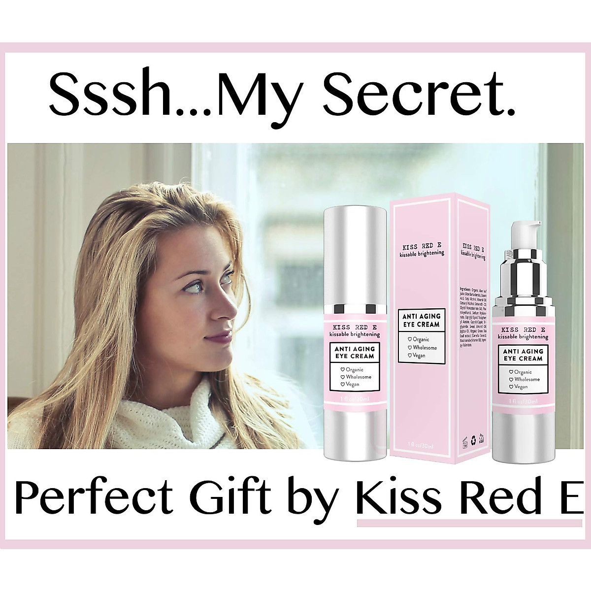 KissRedE Anti-Aging Eye Cream for Dark Circles, Puffiness, Fine Lines, and Wrinkles - Fragrance-Free, 1 Fl Oz