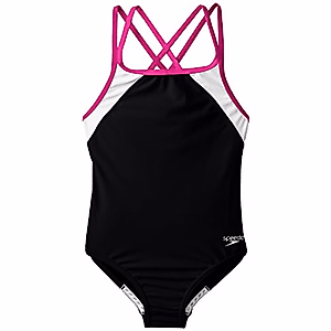 Speedo Girl's Swimsuit One Piece Solid Cross Back Multi Straps