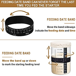 Sourdough Starter Jar Kit with 35 Oz/1000 ml Sourdough Bread Baking Supplies with Thermometer, Feeding Date Band, Silicone Scraper, Silicone Spoon Cloth Cover & Wood Lid, Wide Mouth Dough Starter Jar