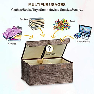 Storage Bins Linen Fabric Foldable Storage Boxes with double Lids and Handles Fabric Storage Bin Organizer Box Containers for Nursery Home Bedroom Wardrobe
